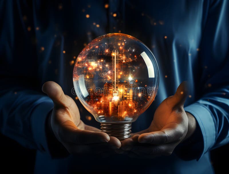 Glass Light Bulb in Human Hands - Eco Energy Concept (3D Rendering ...