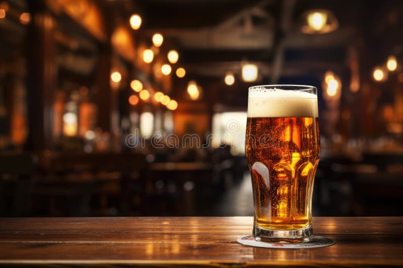 Glass of Light Cold Beer on a Table in a Bar or Pub Stock Image - Image ...