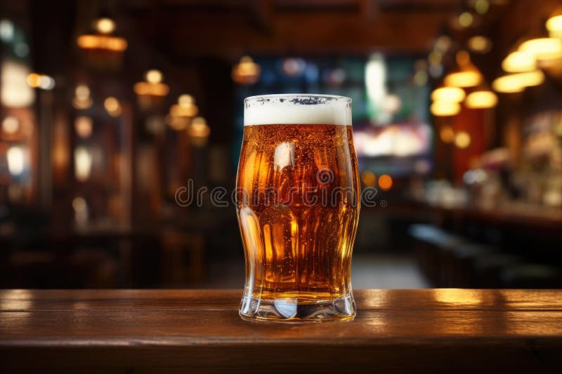 Glass of Light Cold Beer on a Table in a Bar or Pub Stock Image - Image ...