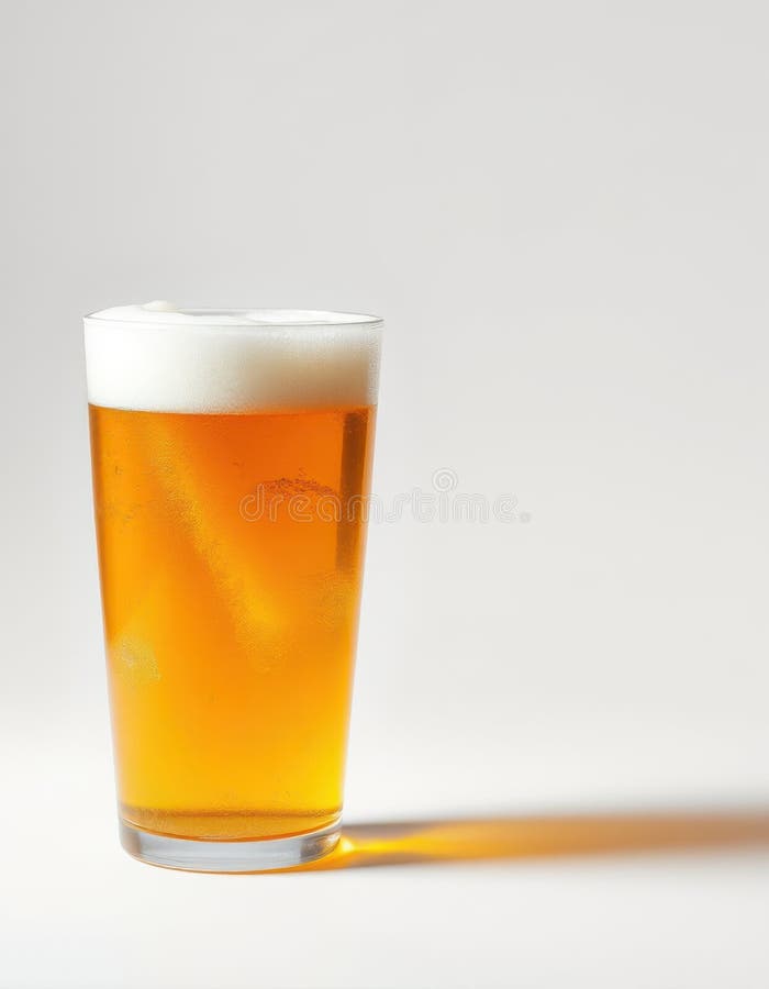 A Glass of Light-colored Beer with a Thick Head of Foam Rests on a ...