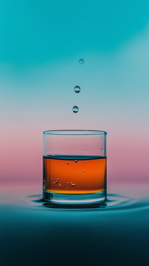 A Glass of Liquid with a Few Drops of Liquid Falling from the Top of ...
