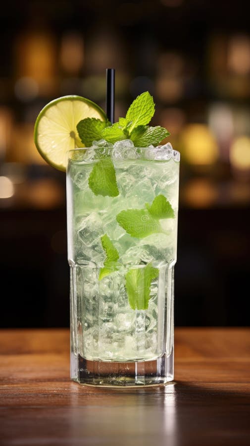 A Glass of Liquid with Ice and Mint Stock Illustration - Illustration ...