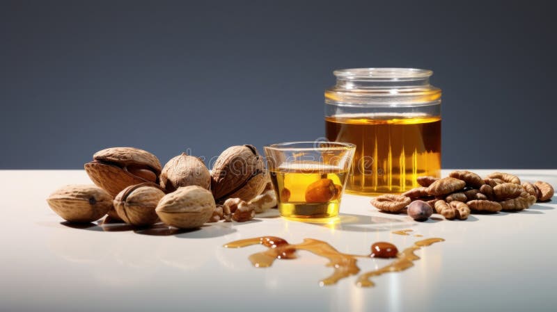 A Glass of Liquid with Nuts and Walnuts on a Table, AI Stock Photo ...