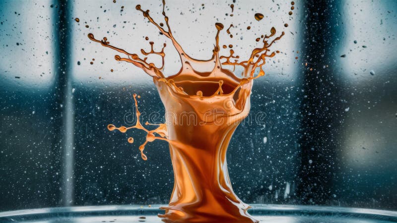 A Glass of Liquid Splashing Out from a Container in the Rain, AI Stock ...