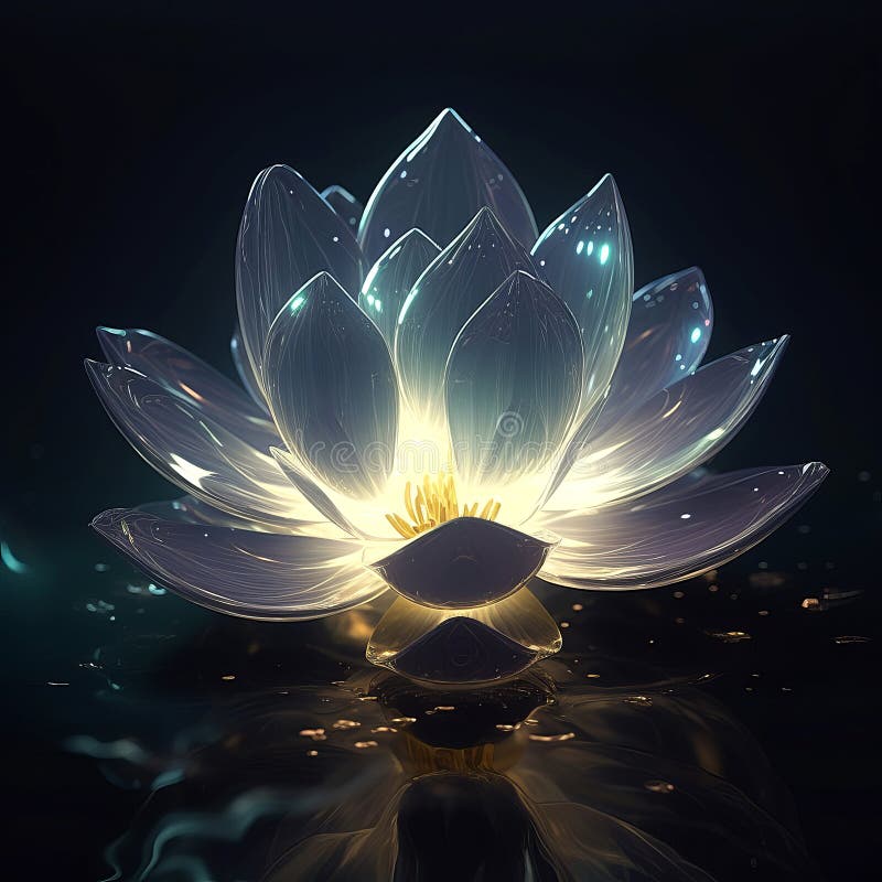 Glass Lotus Glows with Yellow Light on the Water Stock Illustration ...