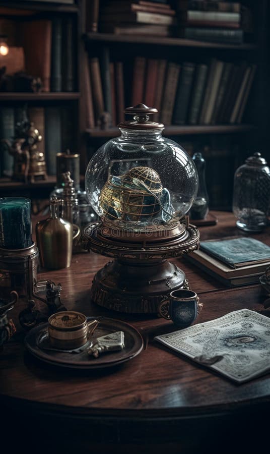 Glass Magic Vessel Standing on a Wooden Table. AI Generated Stock ...