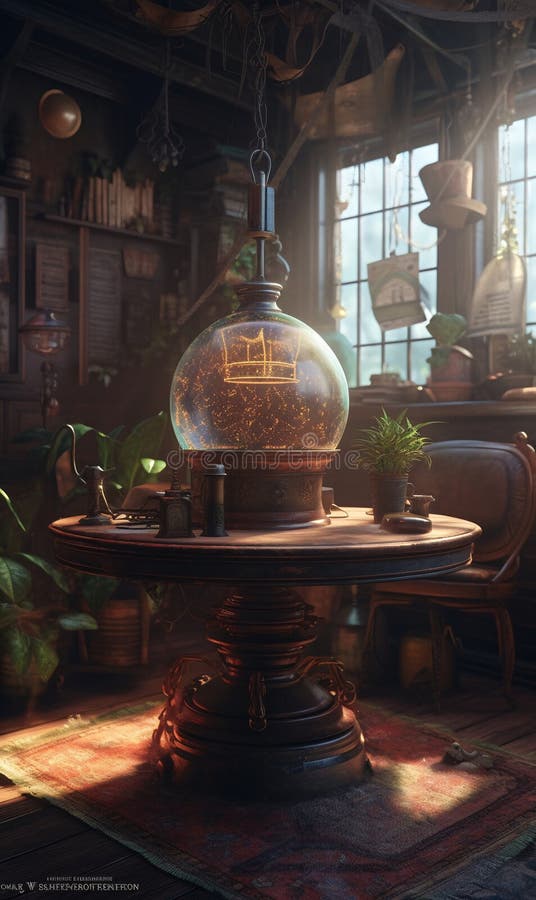 Glass Magic Vessel Standing on a Wooden Table. AI Generated Stock ...