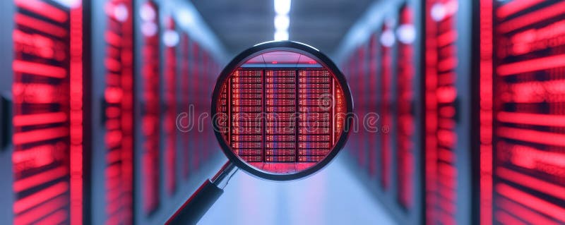 Glass Magnifying HighTech Data Center Visualization Stock Illustration ...