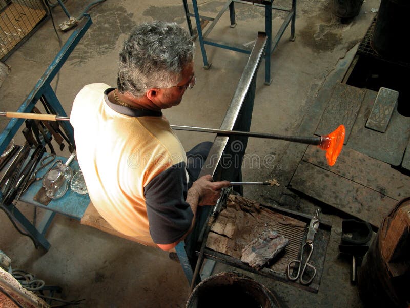 Glass Making Artisan in His Workshop Editorial Stock Image - Image of ...