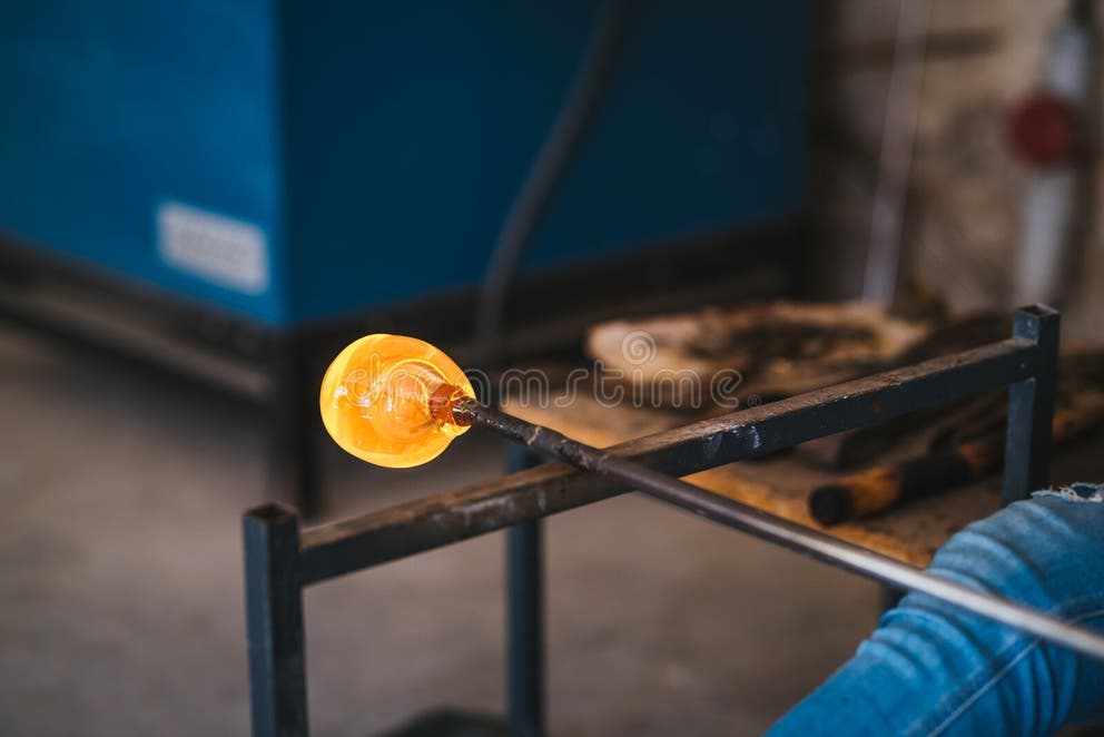 Glass making process. stock image. Image of glass, flame - 115477121