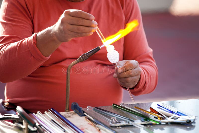Glass Making Process - Lampwork Stock Image - Image of flame, fire ...