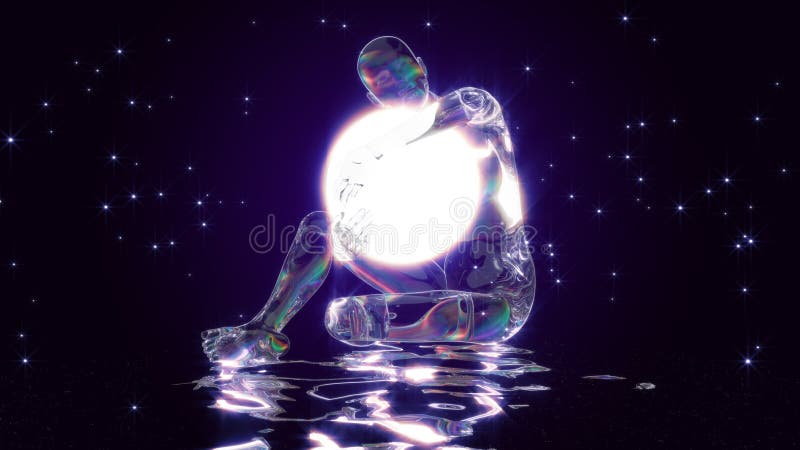 A Glass Man Holding a Glowing Sphere Stock Illustration - Illustration ...