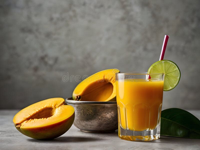 A glass of mango juice stock illustration. Illustration of citrus ...