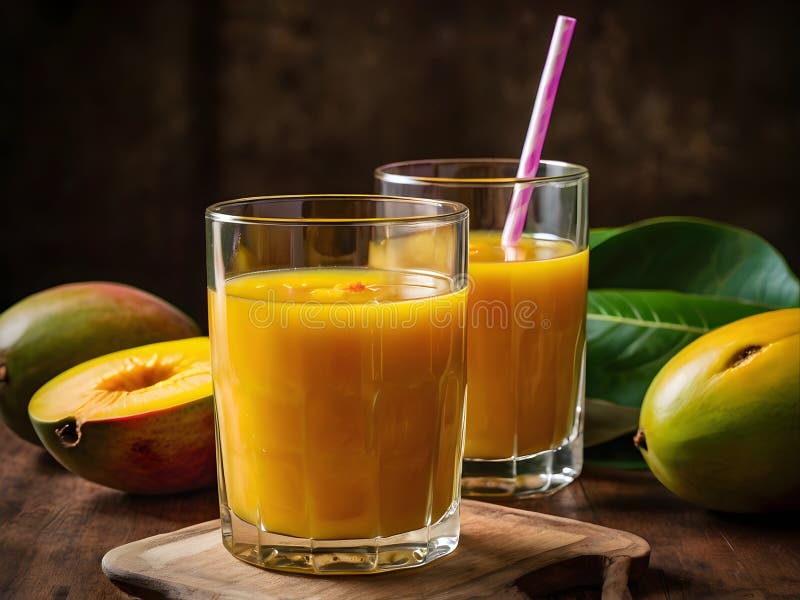 A glass of mango juice stock illustration. Illustration of dessert ...