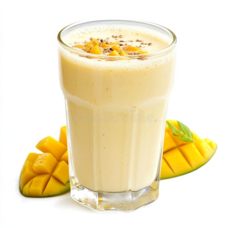 A Glass of Mango Lassi with Foam, Isolated on a White Background, Stock ...