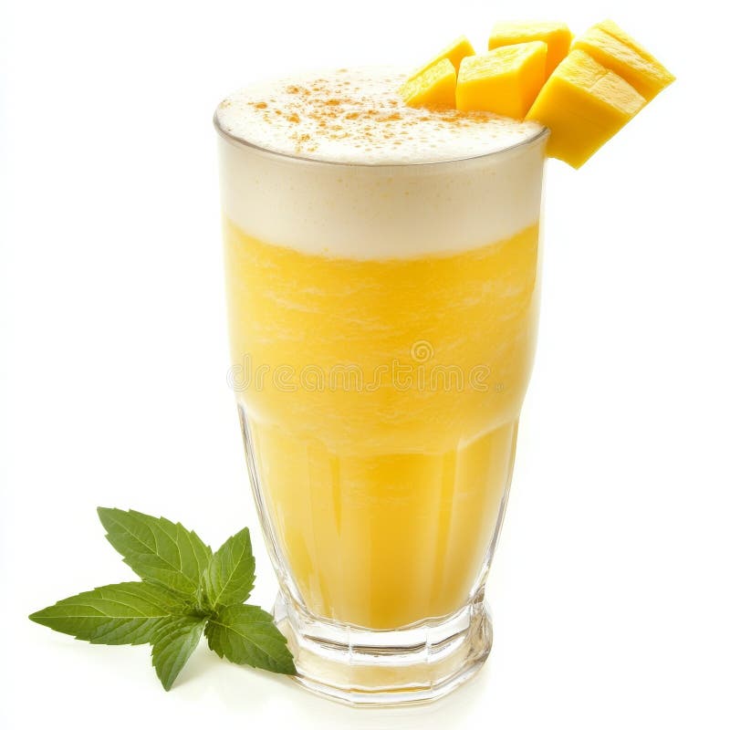 A Glass of Mango Lassi with Foam, Isolated on a White Background, Stock ...