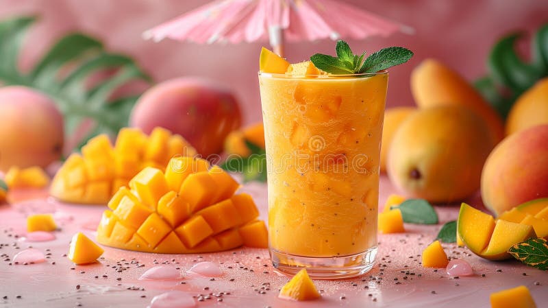 Refreshing Mango Smoothie with Fresh Fruit and Mint Stock Image - Image ...