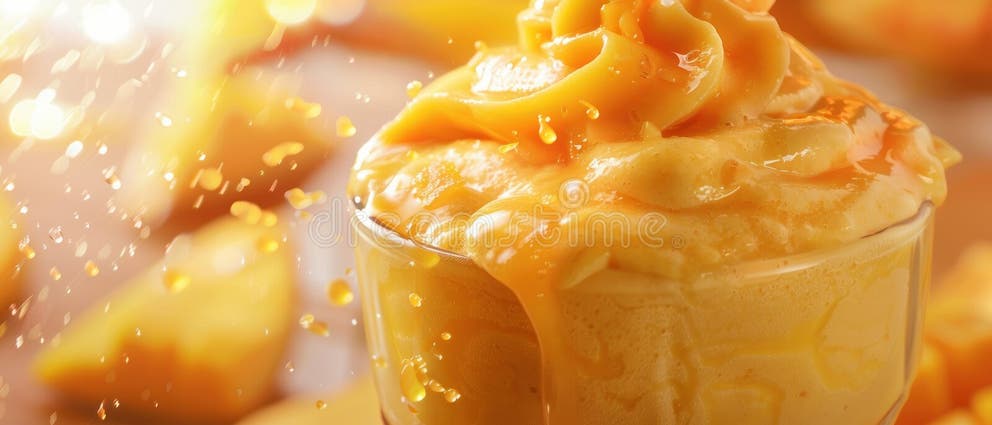 A Glass of Mango Smoothie with a Splash of Mango Juice Stock Image ...