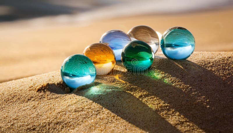 Glass Marbles in Sand, AI Generated Stock Illustration - Illustration of beach, sand: 344840934