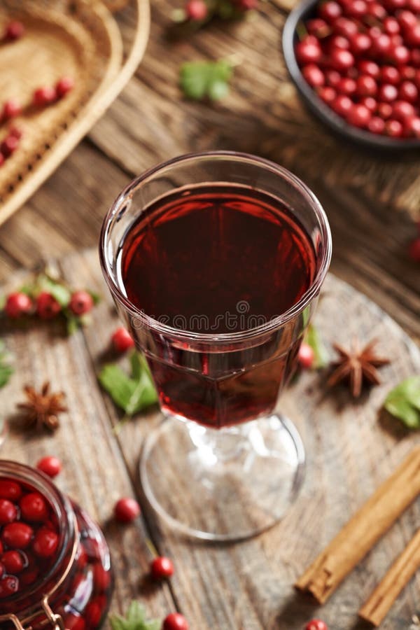 A Glass of Medicinal Wine Made of Wild Hawthorn Berries Stock ...