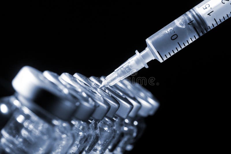 Glass Medicine Vials and Syringe Stock Image - Image of dark, black ...