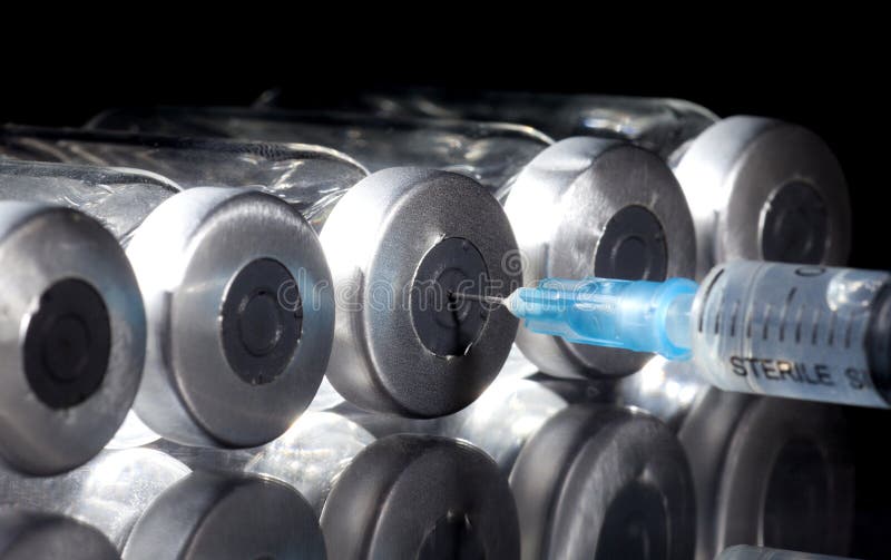 Glass Medicine Vials and Syringe Stock Photo - Image of blue, injecting ...