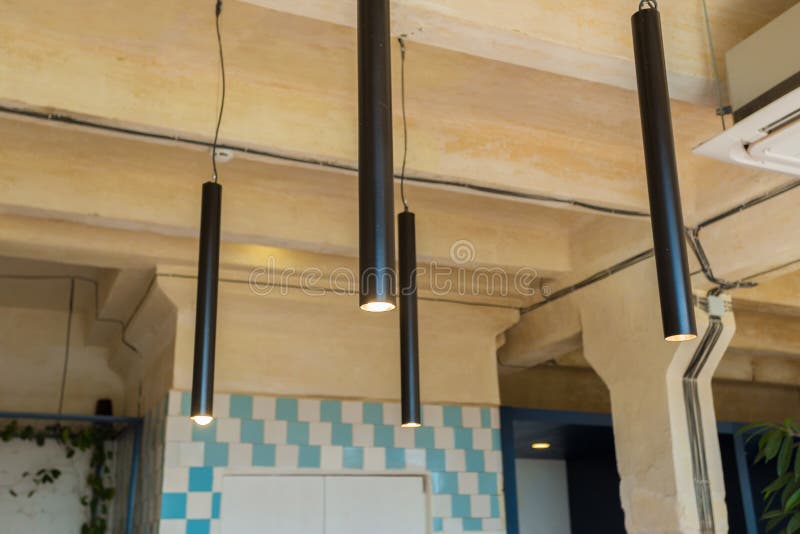 Glass and Metal Loft Lamps in a Design Office Stock Image - Image of ...