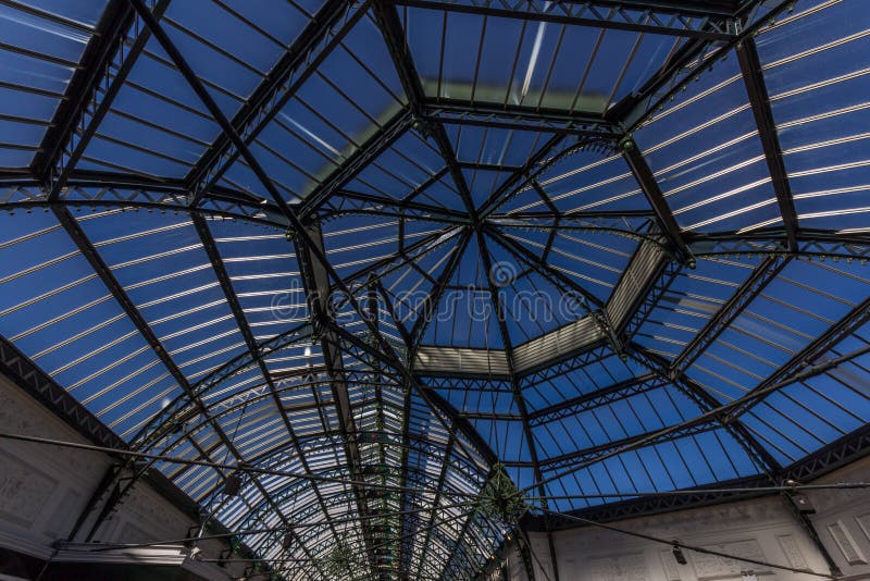 Glass and Metal Roof Structure Stock Image - Image of glass, windows ...