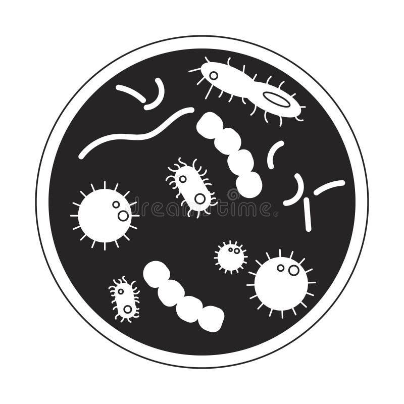 Glass with Microorganisms, Bacterias Flat Line Black White Vector ...