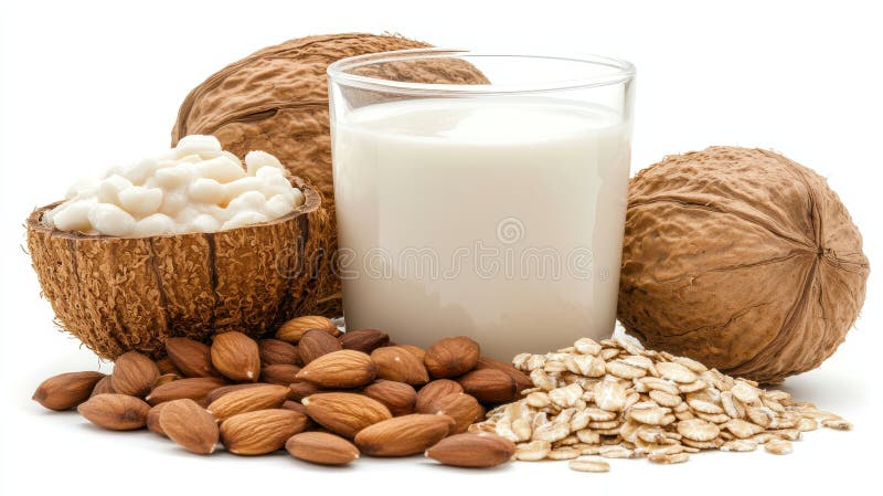 Glass of Milk with Assorted Nuts, a Healthy and Delicious Snack for ...
