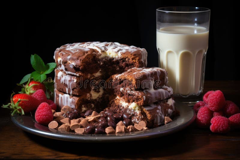 A Glass of Milk is Behind a Chocolate Cake Stock Illustration ...