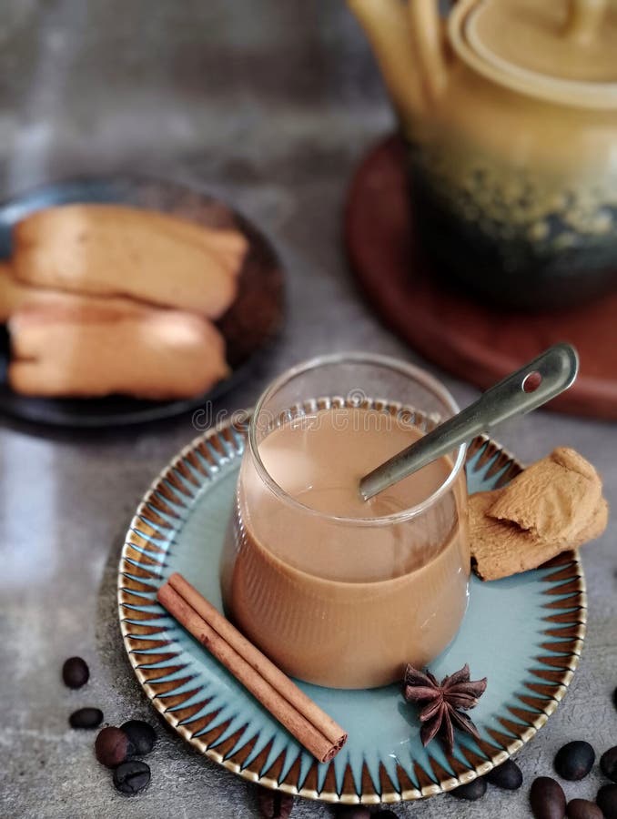A Glass of Milk Coffee with Snacks Stock Photo - Image of breakfast ...