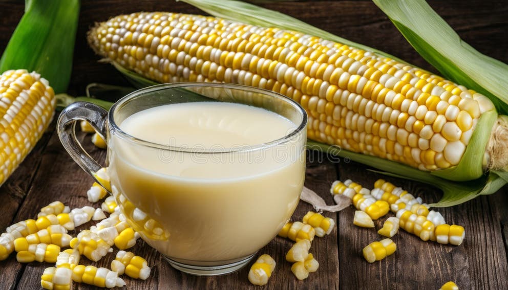 A Glass of Milk with Corn on the Cob Stock Illustration - Illustration ...