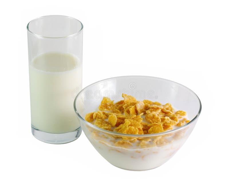 Glass of Milk and Corn Flakes Stock Image - Image of breakfast, drink ...