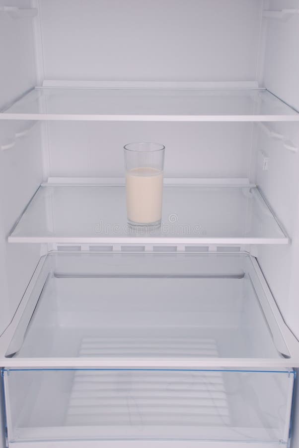 Glass of Milk Inside in Empty Clean Refrigerator Stock Photo - Image of ...