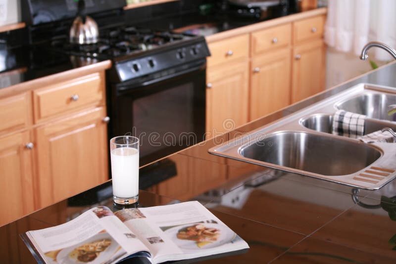 Glass of Milk on Kitchen Counter Stock Image - Image of modern ...