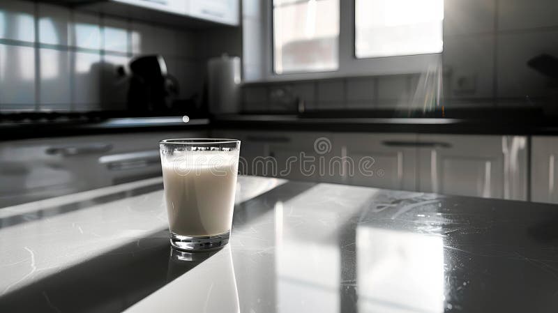 A Glass of Milk on a Kitchen Counter Stock Photo - Image of home ...
