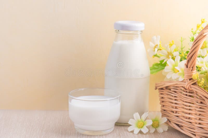 Glass of Milk and Milk Bottle on Table Stock Photo - Image of table ...