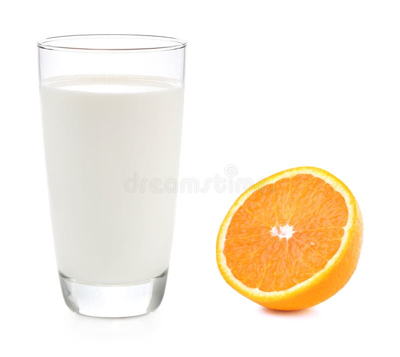 Glass of Milk with Orange Isolated on White Stock Image - Image of ...