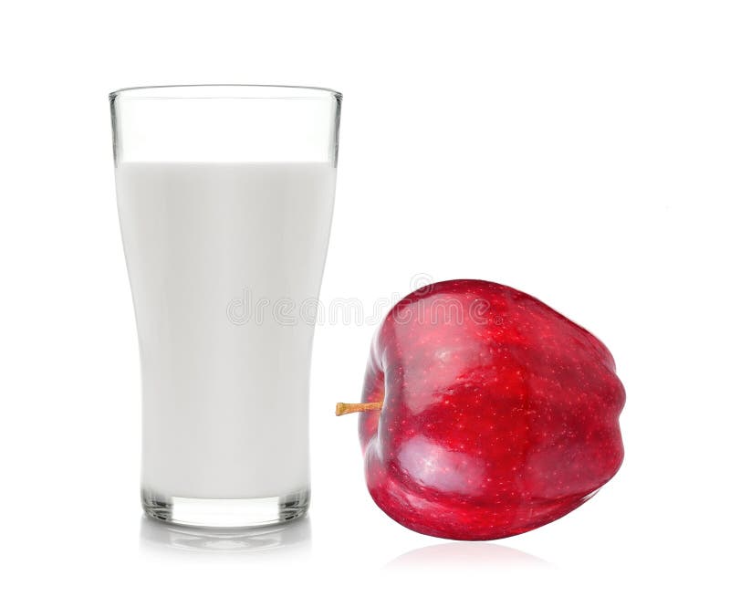 Glass of Milk and Red Apple on White Background Stock Image - Image of ...