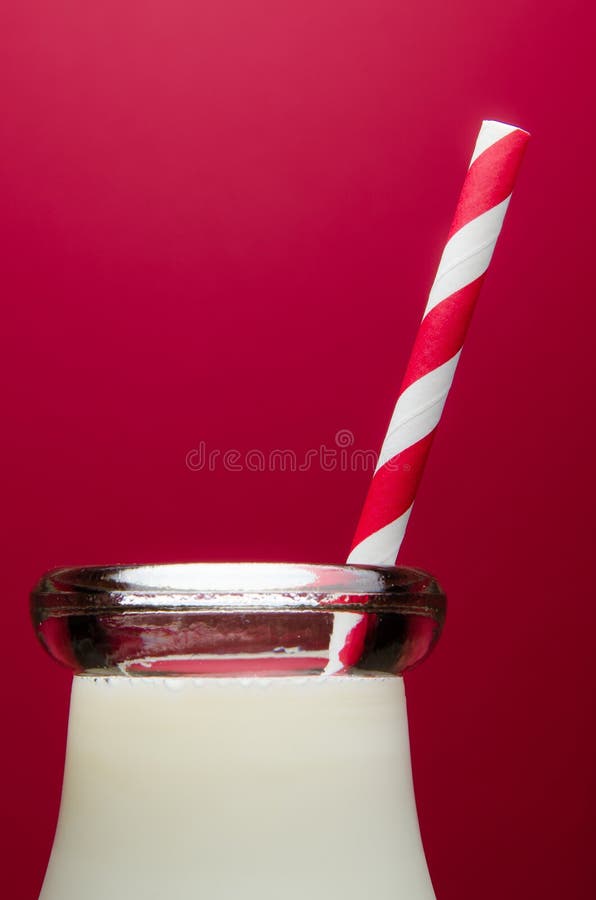 Glass of Milk on Red Background Stock Photo - Image of single, bottle ...