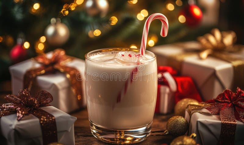 A Glass of Milk with a Red and White Straw in it Stock Image - Image of ...