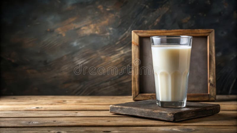 A Glass of Milk Sits on a Rustic Wooden Surface beside a Simple Wooden ...
