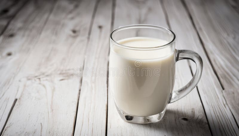 A Glass of Milk on a Wooden Table Stock Illustration - Illustration of ...