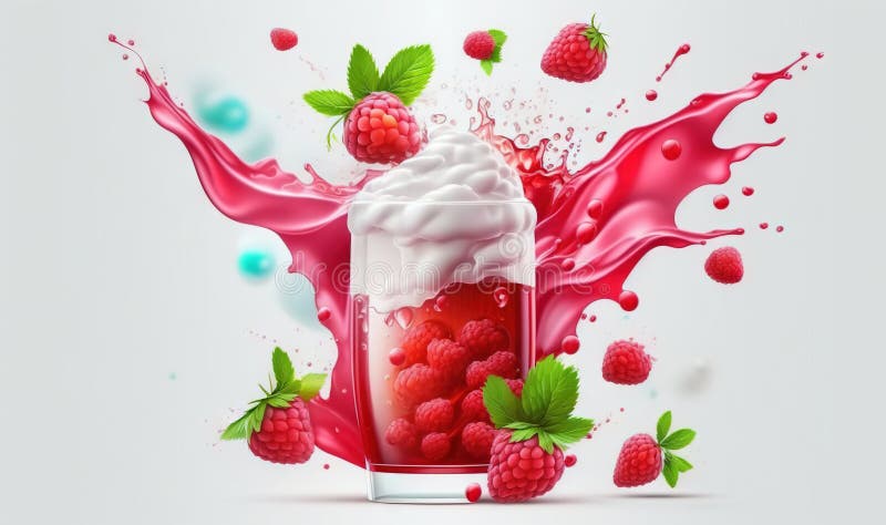 A Glass of Milkshake with Raspberries and a Splash of Pink Liquid Stock ...