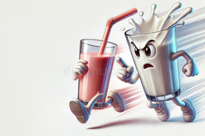 A Glass of Milkshake Runs Away from an Evil Glass of Milk. Space for ...