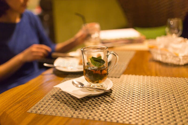 A Glass of Mint Tea in a Restaurant Stock Photo - Image of water ...