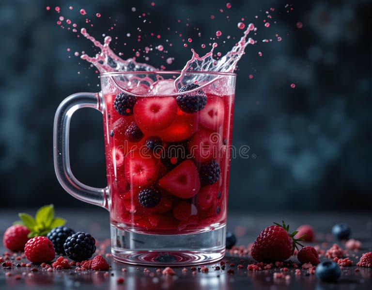 A Glass of Mixed Berries with a Splash of Liquid Stock Illustration ...