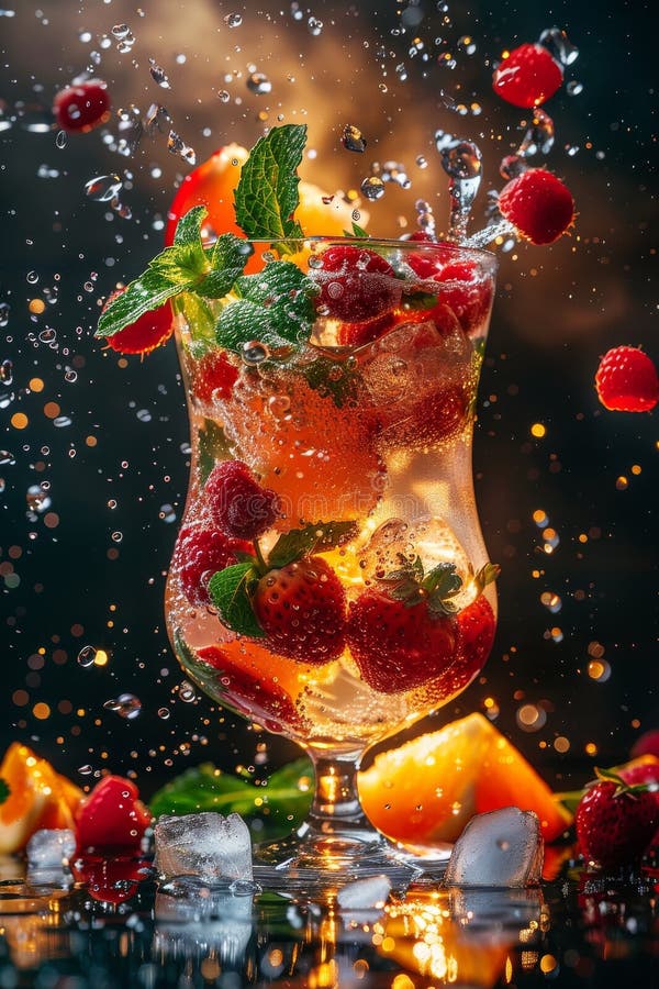 Glass Mixed Fruit Juice Splash Lime Raspberries Stock Photos - Free ...