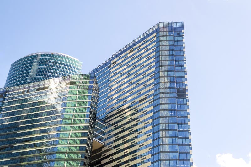 Glass Modern Skyscraper Building Opposite Blue Sky Stock Photo - Image ...